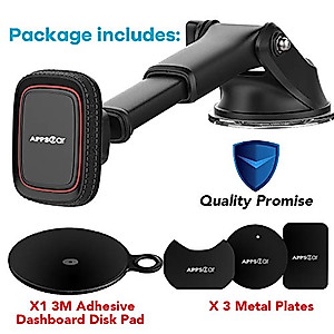 APPS2Car Magnetic Phone Car Mount, Universal Dashboard Windshield Industrial-Strength Suction Cup Car Phone Mount Holder with Adjustable Telescopic Arm,6 Strong Magnets,for All Cell Phones