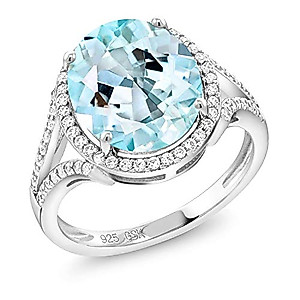 Gem Stone King 925 Sterling Silver 12X10MM Oval Gemstone Birthstone Halo Engagement Ring | Wedding Anniversary Promise Ring For Women | Available In Size 5,6,7,8,9