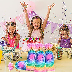 GITMIWS 100 Pieces Tie Dye Cellophane Bags, Rainbow Color Cellophane Goodie Bags for Birthday Treat Bags, Party Favor Bags for Kids, Tie Dye Party Supplies, Tie Dye Birthday Party Decorations
