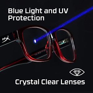 HyperX Spectre 1st Edition - Gaming Eyewear, Blue Light Blocking Glasses, UV Protection, Durable Acetate Frame, Crystal Clear Lenses, Microfiber Pouch, Hardshell Case, Square Eyewear Frame - Grey