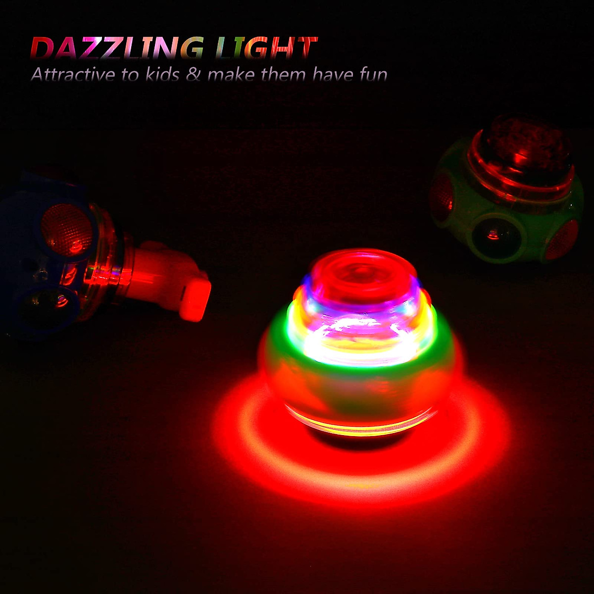 TOYANDONA 3Pcs Spinning Top Toys, LED Light Up Flashing Music Spinning Tops for Kids Gifts Birthday Party Favors Goodie Bag Fillers（Random Color