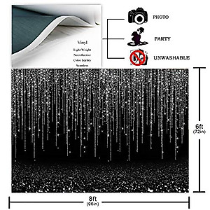Avezano Black and Silver Glitter Sparkle Backdrop for Adult Kids Bday Party Decorations Photography Background Silver Black Bokeh Dots Wedding Birthday Party Decoration Photoshoot Backdrops (8x6ft)