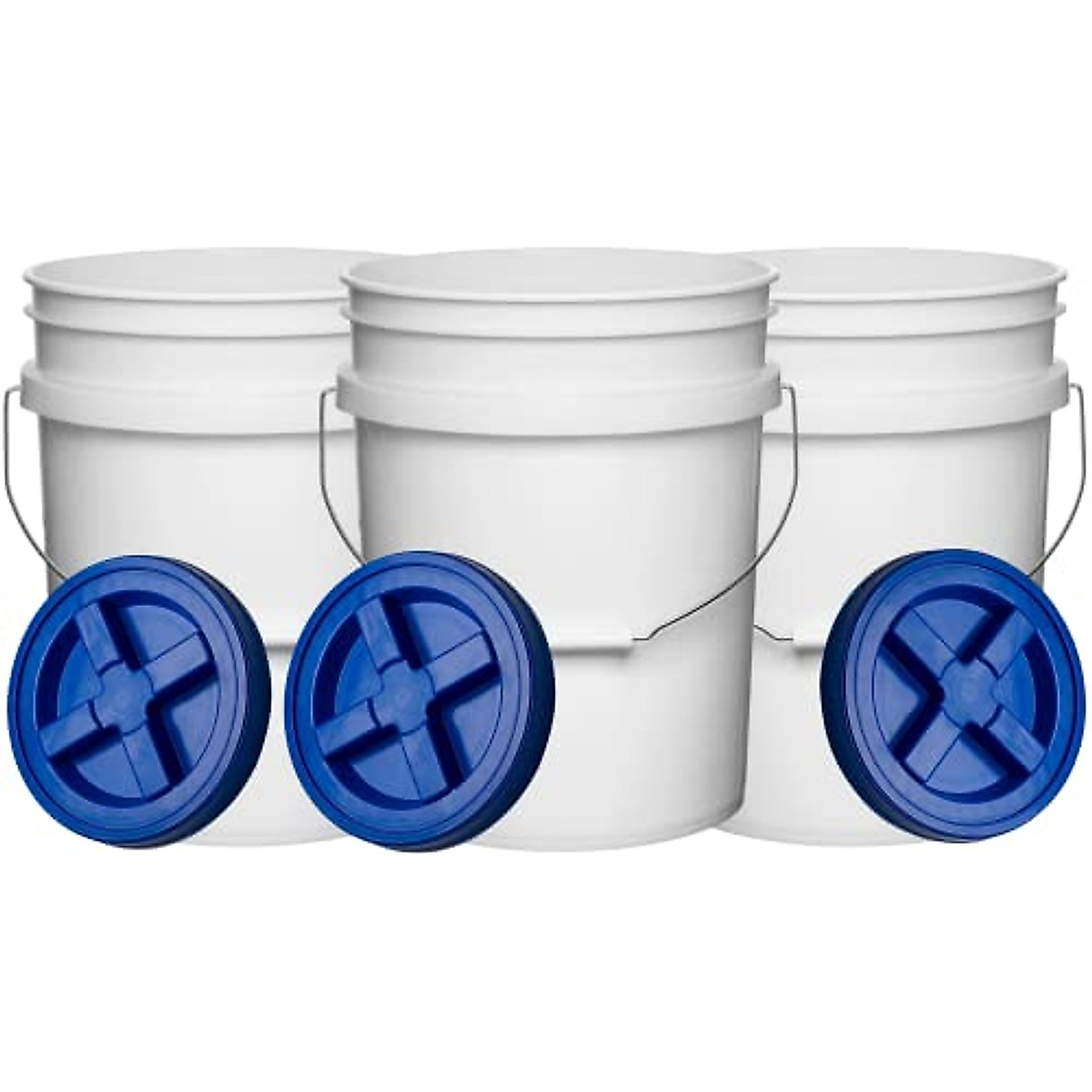 House Naturals 5 Gallon Plastic Bucket Pail Food Grade BPA Free with Blue Air Tight Screw on Lid(Pack of 3) Made in USA pails