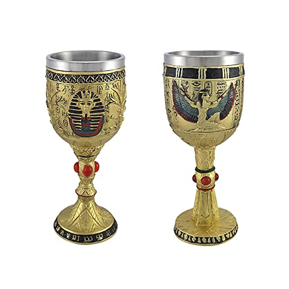 Things2Die4 Set of 2 Egyptian Wine Goblets Winged Isis/Pharaoh 6 oz.