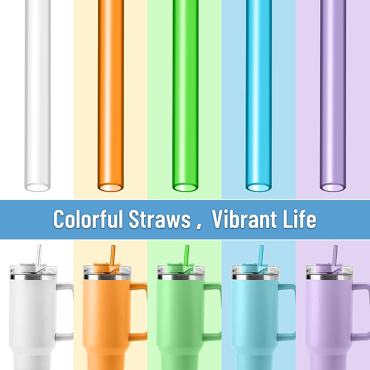 Replacement Straws Compatible with Stanley 40oz Cup Tumbler, 10 Pack Colorful Reusable Straws with Cleaning Brush for Stanley Adventure Travel Tumbler, Plastic Straw for Stanley Accessories