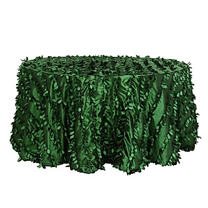 Efavormart 132" Leaf Petal Taffeta Tablecloth Round - Green for Wedding, Party, Event, Banquet, Decoration, Dessert Table Exhibition, Events Table Cover, Indoor Outdoor