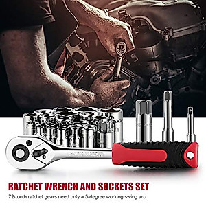 Eastvolt 218-Piece Household Tool Kit, Auto Repair Tool Set, Tool Kits for Homeowner, Plier, Screwdriver Set, Socket Kit and Toolbox Storage Case,Black + Red