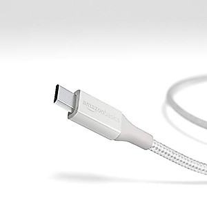 Amazon Basics Double Braided Nylon USB Type-C to Micro-B 2.0 Male Charger Cable | 1 foot, Silver