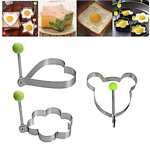 Unique Fried Egg Shaper, Omelette, Pancake, Scrambled Eggs DIY Mold Rings, Specialty Cooking Tool with Handle, Mold Non Stick Stainless Steel for Griddle Pan, Heart, Flower Shape Mickey-like 3Pcs/set