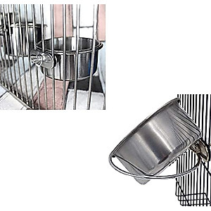Bird Feeding Dish Cups, Parrot Food Bowl Clamp Holder Stainless Steel Coop Cup Bird Cage Water Bowl 2 Pack Bird Perch Platform Stand