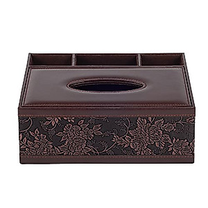 Multifunction PU Leather Tissue Box Holder/Cover Rectangular Upgrade Large Size Stationery Napkin Remote Control Storage Box,Facial Tissue Dispenser Organizer Caddy Home Office Supplies (Retro)