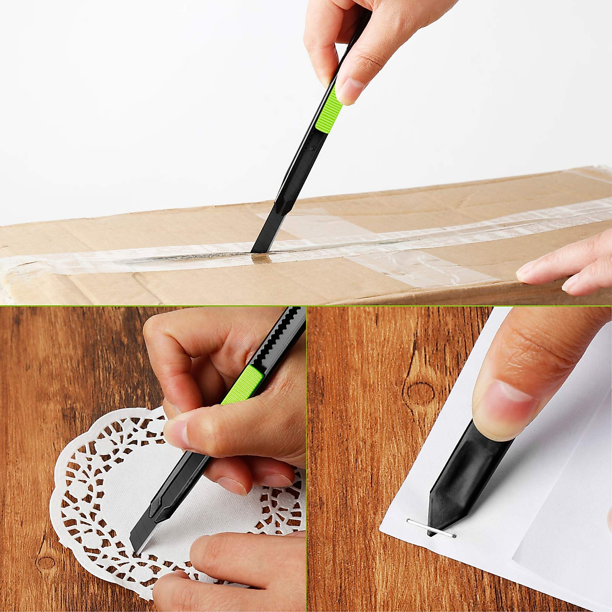 FantastiCAR Lightweight Retractable Auto-Lock Utility Knife Slim Box Cutter, with Extra 5 Blades (9mm), Staple Puller Design and Metal Body