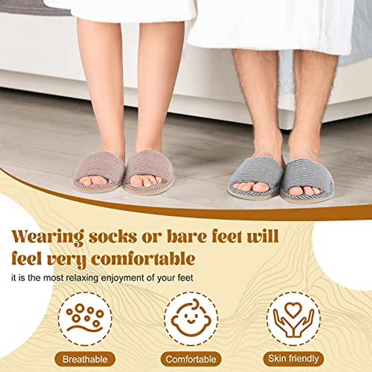 8 Pairs Disposable House Slipper for Guests Open Toe Breathable Slippers Spa Slippers Comfortable Indoor Home Slippers (Red, Beige, Navy, Coffee, Pinstripe)
