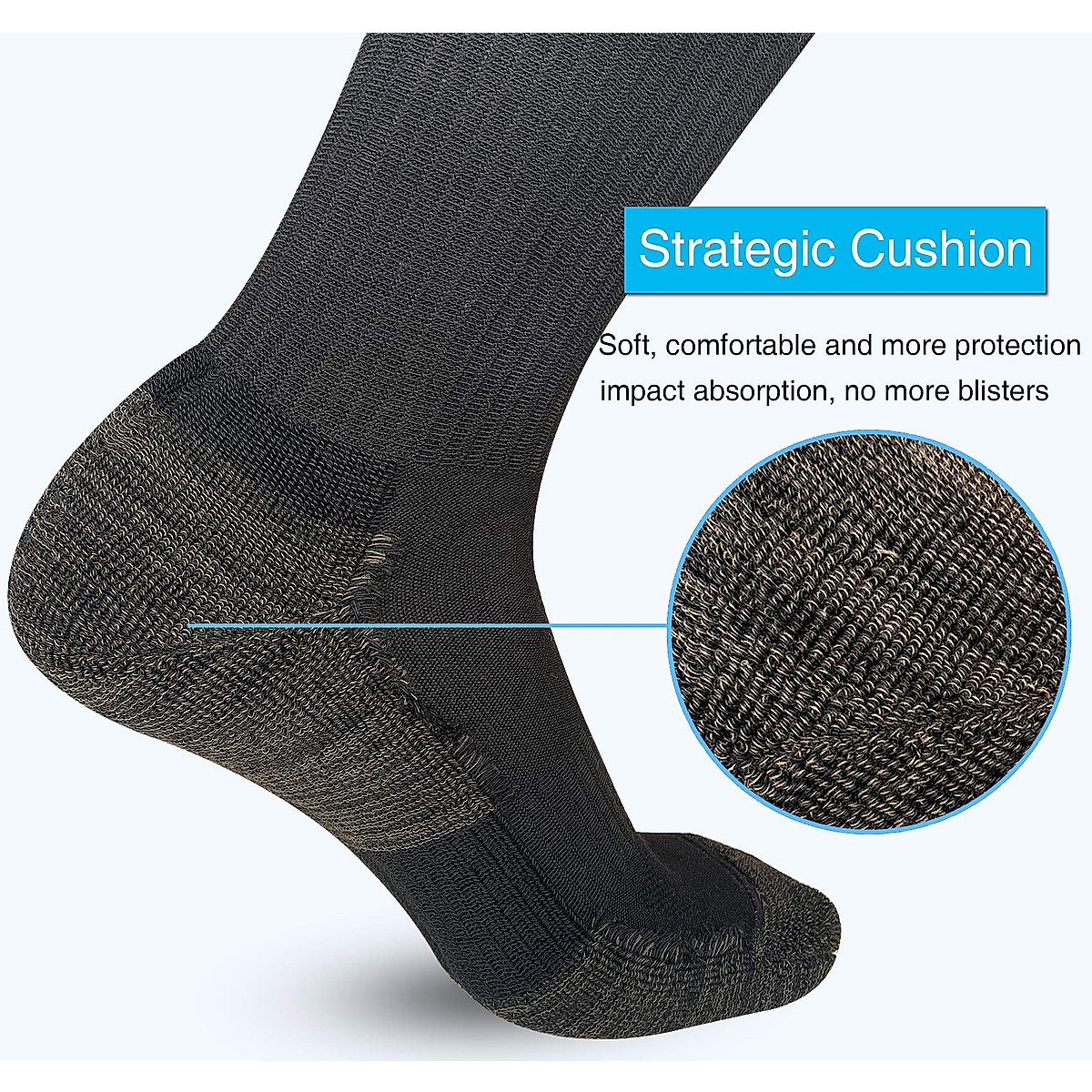 APTYID Men's Moisture Wicking Cushioned Crew Work Boot Socks, Size 9-12, Black, 4 Pairs