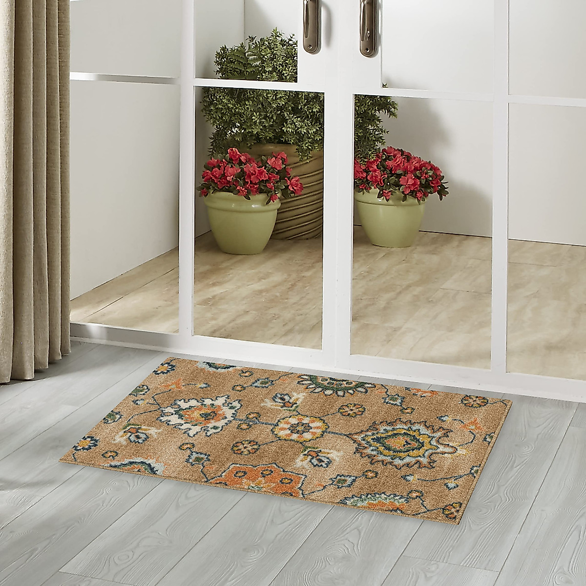 Maples Rugs Fleur Contemporary Motif Kitchen Rugs Non Skid Accent Area Carpet [Made in USA], Neutral/Multi, 1'8" x 2'10"
