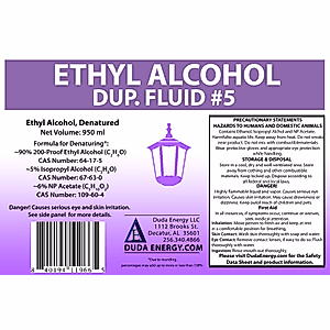Duda Energy eth950 950 mL bottle of Denatured Ethanol with 200-Proof Ethyl Alcohol IPA and NP Acetate (Packaging may vary)