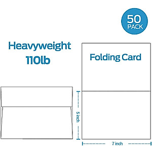 Ohuhu Blank White Cards and Envelopes 50 Pack, 5 x 7 Heavyweight Folded Cardstock and A7 Envelopes for DIY Greeting Cards, Wedding, Birthday, Invitations, Thank You Cards & All Occasion