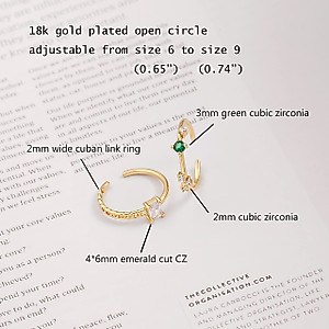 PEARLADA 18k Gold Stacking Diamond Ring Set, 2PCs Emerald-cut Cubic Zirconia Ring, Open Simple Adjustable Rings Aesthetic
