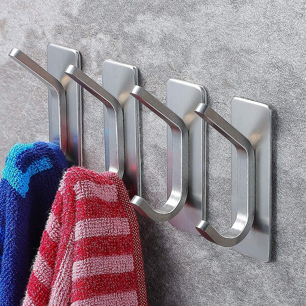 YIGII Towel Hooks + Paper Towel Holder Under Cabinet - Self Adhesive for Kitchen,SUS-304 Stainless Steel Brushed