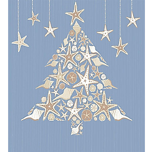 Ambesonne Christmas Duvet Cover Set, Nautical Elements Sea Life Theme with Noel Tree Winter Season, Decorative 3 Piece Bedding Set with 2 Pillow Shams, Queen Size, Beige Cream