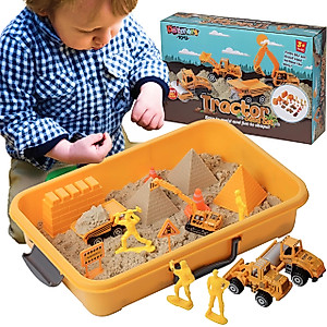 BUILD ME Construction Sandbox Toys for Kids with 2 lbs Play Sund, Bulldozer, and Figures -Tractor Sand Playset - Children Toys 3-5 Boys, Farm Sand Play Set, Indoor Sand Toy, Mini Construction Toys