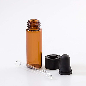 Furnido Amber Dropper Bottle,1 Dram (4ml) 15 Pack,Glass Eye Dropper Refillable Essential Oil Vials Perfume Sample Test Bottle With Pure Dropper Tubes&Black Screw Cap Travel Cosmetic Container