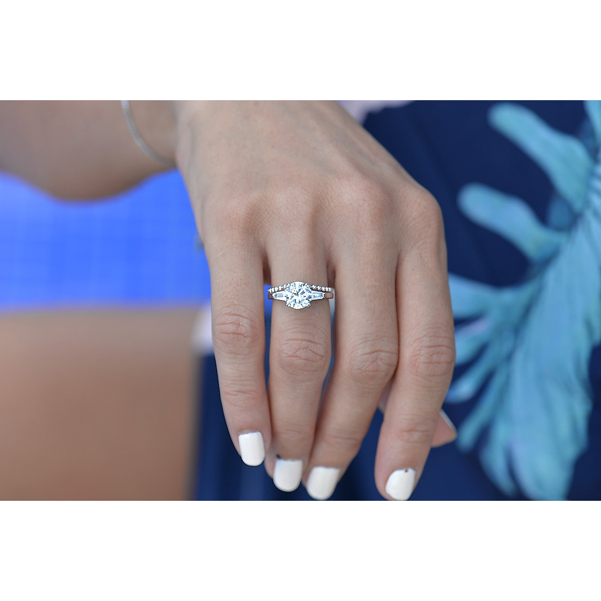 Sterling Silver 2 Carat CZ Baguette Round Solitaire Engagement Ring Bridal Wedding Jewelry