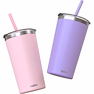 CUPKIN Stainless Steel Insulated Tumbler with Lid and Straw, 20 oz Water Bottle & Straw, Stainless Steel Cups, Travel Coffee Mug for Adults, Iced Coffee Cup with Lid, Tumbler for Travel