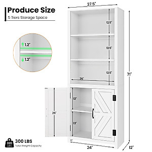 SEJOV Bookshelf 5 Tier Tall Bookcase with Doors Storage and 3-Tier Open Shelves Wood Farmhouse Bookshelves Cabinet Organizer for Living Room, Study, Kitchen, Home Office, White