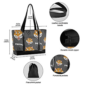Cute Tiger Laptop Tote Bag for Women Travel Work Bag Handbags Purse Canvas Teacher Tote Bags with Fashion Zipper