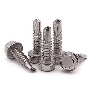 #10 x 1 (50 Pack) Hex Washer Head Self Drilling Screws (1/2" to 2-1/2" Available), Hex Drive, Flange Hex Self Tapping Screws, 410 Stainless Steel Sheet Metal Screws, No Pre-drilled Needs