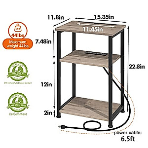 AMHANCIBLE Nightstands Set of 2, Side Table with Charging Station Phone Holder, End Tables Living Room with USB Ports & Outlets, Bedside Tables for Bedroom, HET033GY