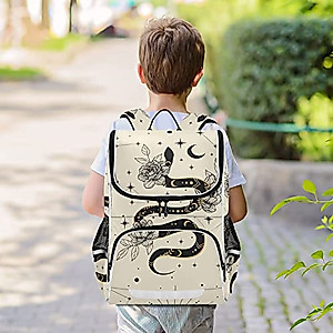 AIXIWAWA School Backpack (Boho Snake Floral), Large Capacity Causal Daypack with Bottle Pockets Reflective Strips for Boys Girls Adults 12.2 x 7.87 x 16.14 inches