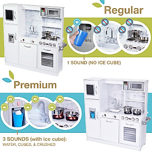 Lil' Jumbl Kids Kitchen Set, Pretend Wooden Play Kitchen, Battery Operated Icemaker, Burners, Faucet & Microwave Makes Realistic Sound & Light, Pots & Pan Included - White