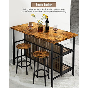 AWQM Kitchen Island with Seating, Wooden Counter Height Table with Storage Kitchen Table Set for 2, Pub Table Bar Table Set, 3 Piece Dining Table Set for Small Space,Walnut