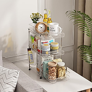 REALINN 3 Tier Clear Organizer with Dividers for Counter/Cabinet, Pull-Out Storage Container - Bathroom, Vanity Makeup, Kitchen, Pantry Organizer