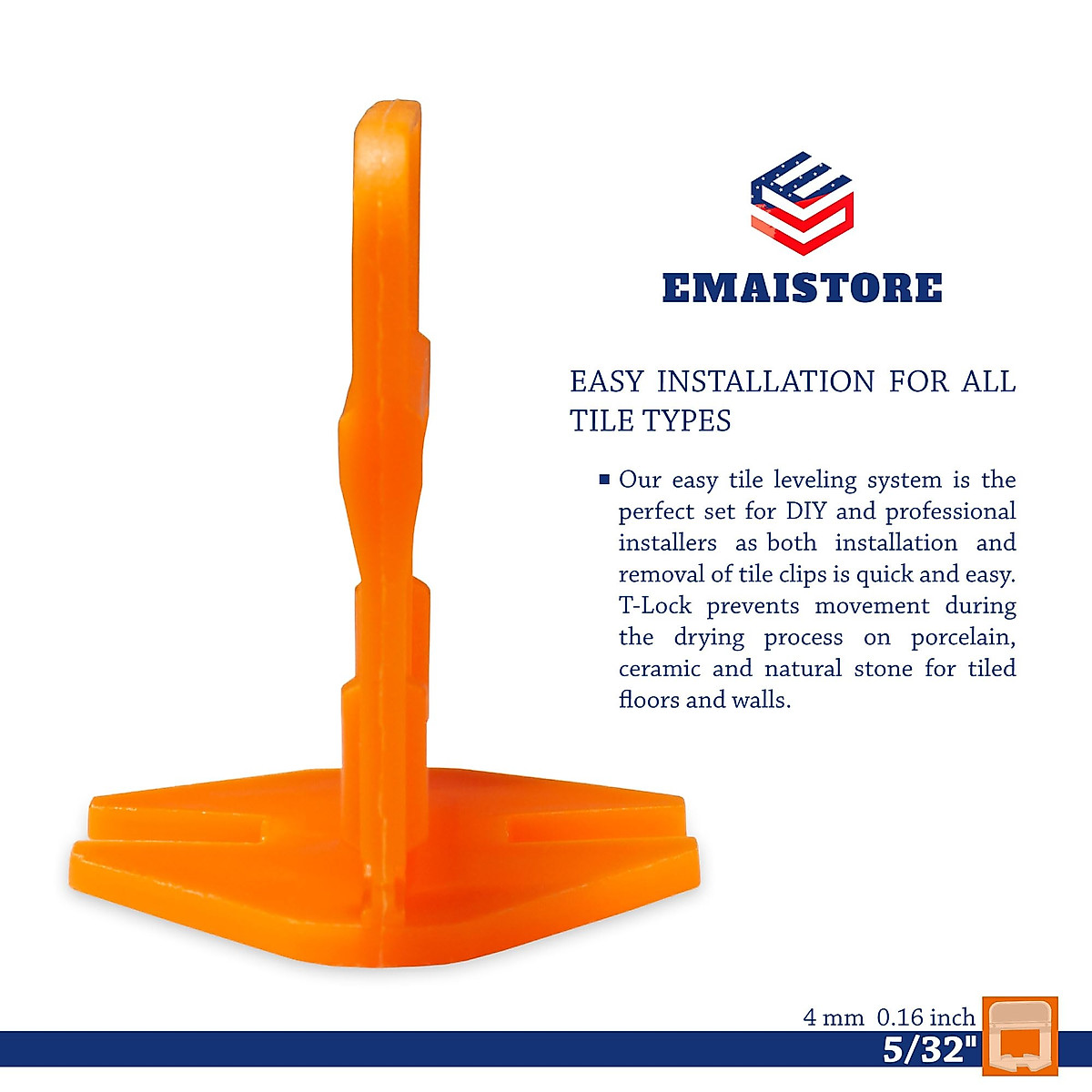 Emaistore Tile Leveling System (5/32 Inch) – 2000 Tile Spacers – Compatible with Most Wedges for Smooth, Seamless Floor & Wall Tile Installation – 4mm Ceramic & Stone Spacers