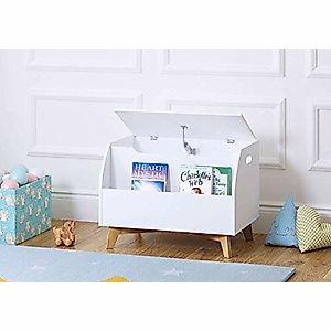 UTEX Children Toy Box with Front Book Storage Area, Kids Toy Storage Bench, White