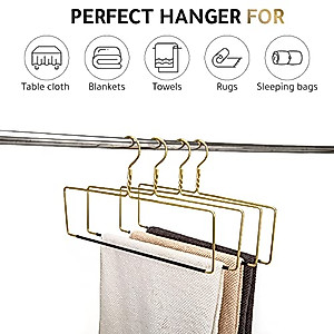 Quality Blanket Linen Hangers Wide Heavy Duty Hanger for Blankets, Table Cloths, - Nonslip Vinyl Coated Comforter Storage Hanger for Quilts, Sleeping Bags - for Closet Storage Solutions (Gold, 1)