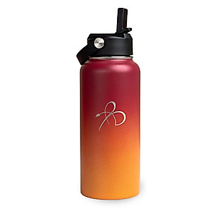 Bright Line Eating Signature B Logo 32oz Stainless Steel Water Bottle - Insulated, Dishwasher Safe, BPA Free, Includes 3 Lids, Orange Silicone Boot