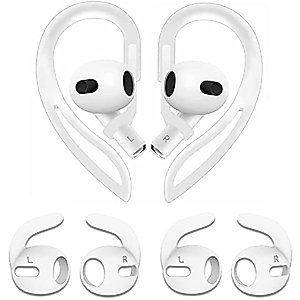 Rqker Sport Ear Hooks & Ear Tips Compatible with AirPods 3 2021, 1 Pairs Anti Lost Soft Silicone Rotatable Adjustable Earhook & 2 Pairs Anti Slip Sport Ear Tips Compatible with AirPods 3, 1C2S White