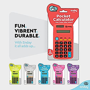 Calculator Red, Basic Small Solar and Battery Operated, Large Display Four Function, Auto Powered Handheld Calculator School and Kids Available in Green, Blue, Purple, Grey, Pink, 1 PK – by Enday