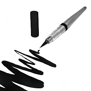 Pentel Refillable Colour Brush Pen - Nylon Tip – Grey Barrel – Black Ink - Pigment Edition