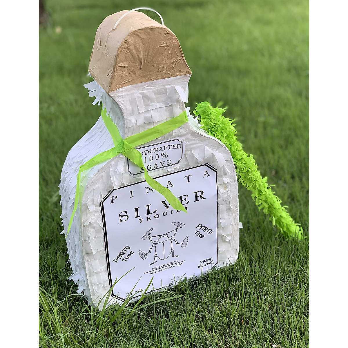 White Tequila Bottle Piñata with Stick - 17.5" x 10.5" x 3.5" Perfect for Party Decorations, Photo Prop, Birthday, Funny Anniversary, 21 birthday - Fits candy/favors