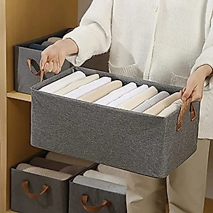 AARAINBOW 4 Pcs Closet Clothes Organizer with Handle, Fabric storage Box with Steel Frame Stackable Shelf Storage Baskets Foldable Storage Baskets for Organizing clothes Toys, 23L (2 Gray 2 Beige)