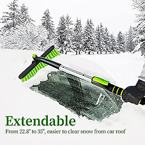 SEAAES 35 Inch Ice Scraper and Snow Brush for Car, Extendable Snow Scraper and Brush with Foam Grip for Windshield Window SUV Truck Vehicle