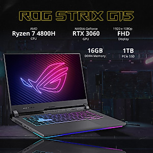 ASUS ROG Strix G15 Gaming Laptop, 15.6" FHD 144Hz Display, AMD Ryzen 7-4800H, 16GB RAM, 1TB PCIe SSD, RGB Backlit Keyboard, GeForce RTX 3060 6G, Wi-Fi 6, Win 11 Pro, Gray, 32GB USB Card