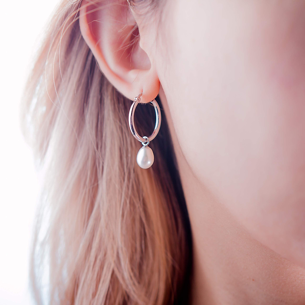 MOLAH 925 Silver Multi-use Hoop Sade Earrings 7-7.5mm Cultured Freshwater Drop White and Black Peacock Pearl 4-in-1 Rhodium Plated