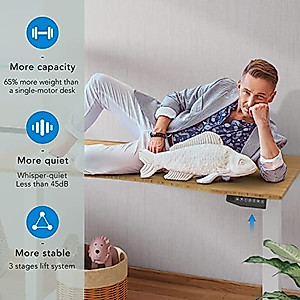 FLEXISPOT Pro 3 Stages Dual Motor Electric Standing Desk 48x30 Inches Whole-Piece Desk Board Height Adjustable Desk Electric Stand Up Desk Sit Stand Desk(White Frame + Natural Desktop)