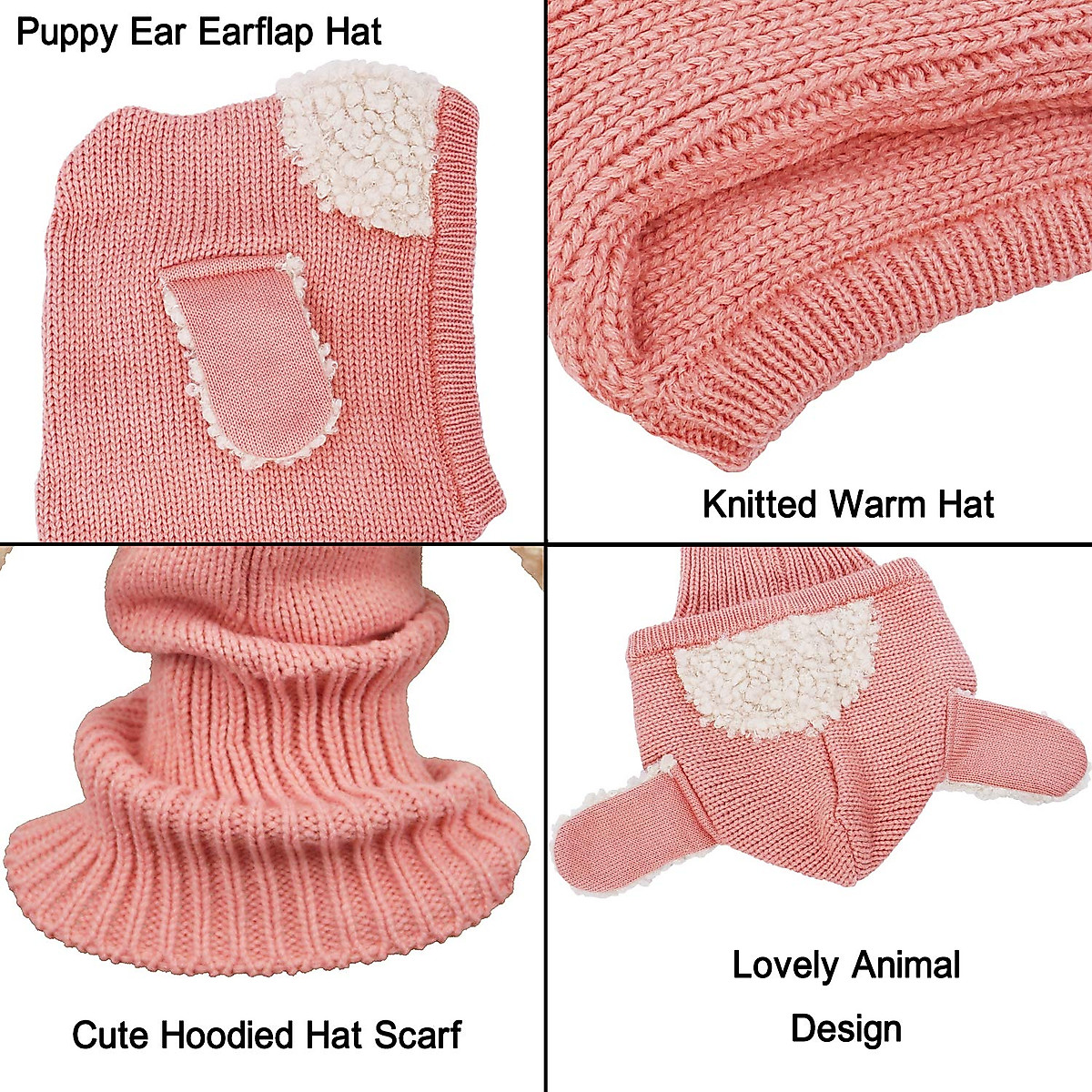 Bienvenu Toddler Hat Scarf Earflap Hoodie, Pink, One Size